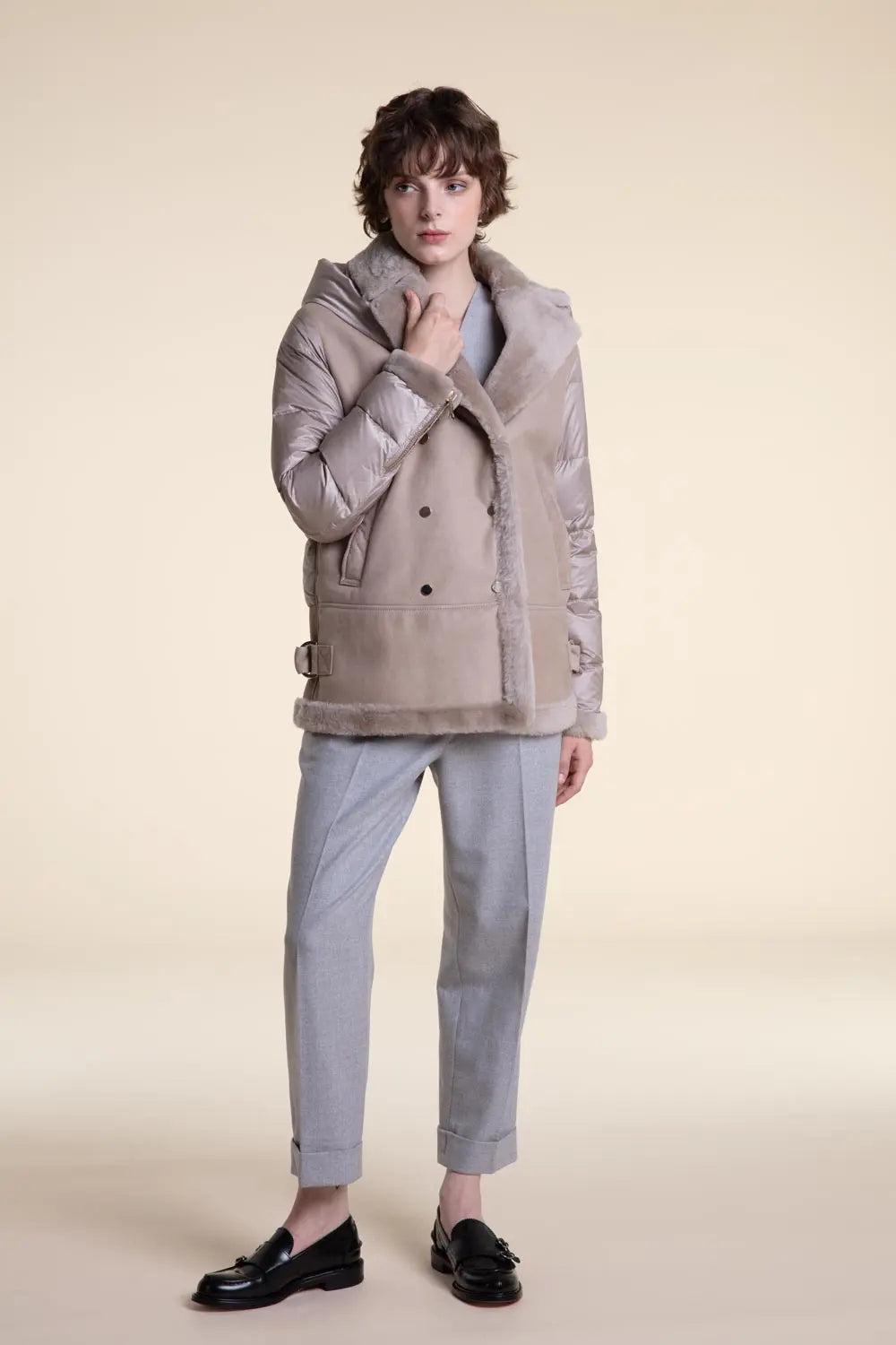 Shearling jacket with down sleeves | Moretti exclusive sheepskin ...